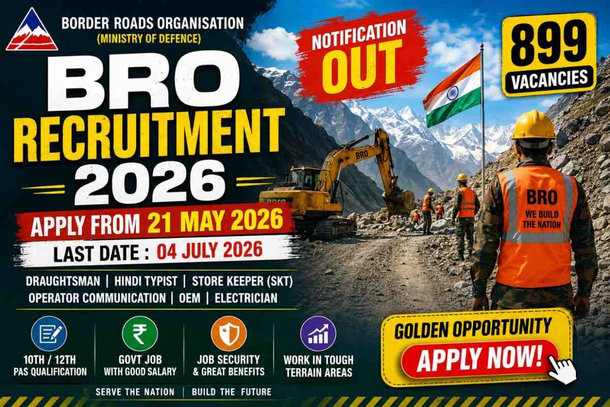 BRO Recruitment 2026 Notification Out for 899 Vacancies, Apply Offline